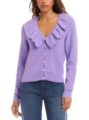 Karen Kane Ruffle Neckline Cardigan Sweater - Lavender