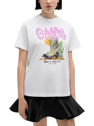 GANNI Graphic Print Jersey Tee - Bright White