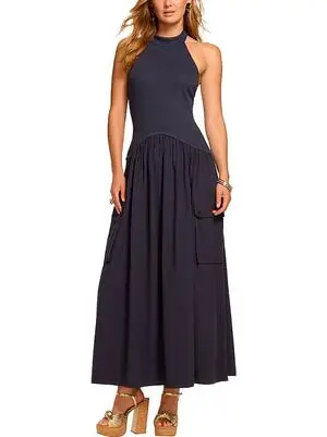 Ramy Brook Simonne Mixed Media Halter Dress - Navy