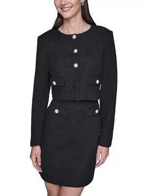 Karl Lagerfeld Paris Tweed Cropped Jacket - Black
