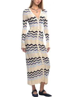 CAPITTANA Gretta Zigzag Maxi Dress - Blue