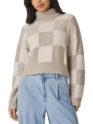 Splendid Thea Cropped Turtleneck Sweater - Pale Oak Heather Check