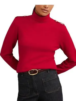 REISS Wool Button Detail Knit Sweater - Red