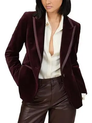 REISS Petite Velvet Jacket - Burgundy
