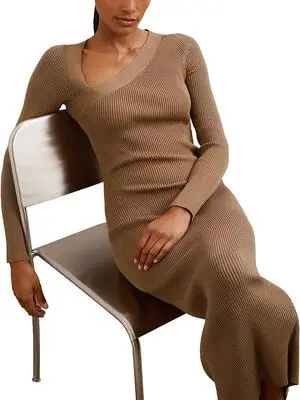 REISS Knitted Midi Dress - Camel