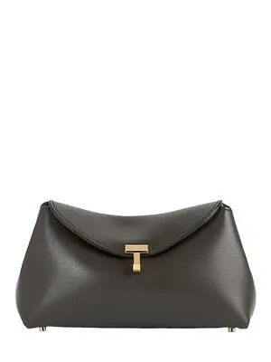 TOTEME Mini T-lock Leather Clutch - Dark Brown