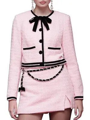 Avec Les Filles Cropped Bow Trim Jacket - Candy Pink