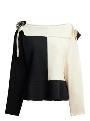 COACH Long Sleeve Cut Off Top - Black/cream