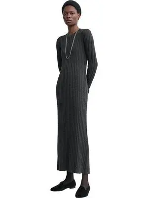 TOTEME Cable Knit Merino Wool Dress - Charcoal Melange