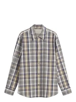 Studio Nicholson View Brushed Check Long Sleeve Shirt - Navy/oatmeal