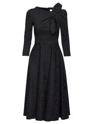 NISSA Embellished Brocade Midi Dress - Black