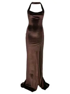 ATU BODY COUTURE Halterneck Maxi Dress With Leg Slit - Brown