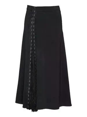 NISSA Lace-trim Midi Skirt - Black