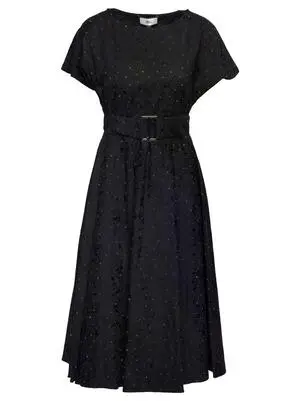 NISSA Embellished Brocade Midi Dress - Black