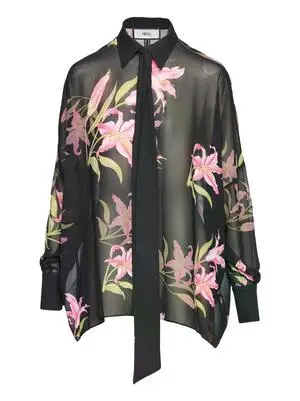 NISSA Floral Tie Blouse - Black