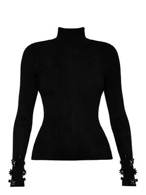 ANOUKI Crystal-embellished Turtleneck Top - Black