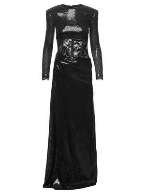NISSA Sequin Lace Maxi Dress - Black