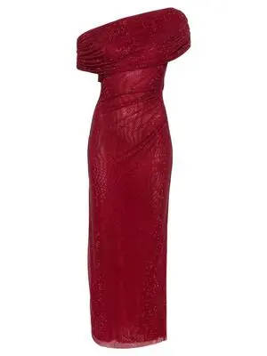 SELF-PORTRAIT Drape Detail Midi Dress - Red