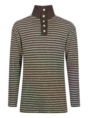 NAMACHEKO Striped Buttoned Highneck Luther Sweater - Brown