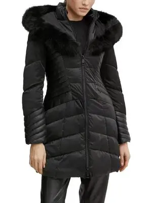 Guess Quilted Hooded Jacket With Faux-fur Trim - Black