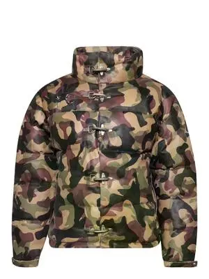 THUG CLUB Camouflage-pattern Leather Puffer Jacket - Neutrals