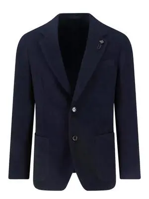 LARDINI Single-breasted Flower Pin Blazer - Blue
