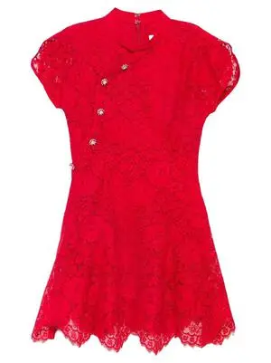 SELF-PORTRAIT Fine Lace Mini Dress - Red
