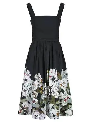 Adam Lippes Floral-print Belted Midi Dress - Black