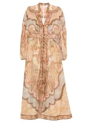 Zimmermann Wanderlust Plunge Midi Dress - Neutrals