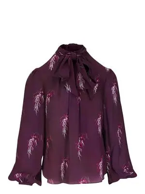 Adam Lippes Joan Bow-neck Floral-print Blouse - Red