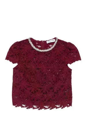 SELF-PORTRAIT Lace Crystal-trim Blouse - Red