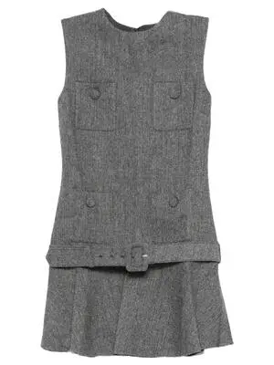 SELF-PORTRAIT Herringbone Buckled Mini Dress - Grey