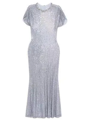 SELF-PORTRAIT Rhinestone Mesh Midi Dress - Blue
