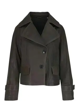 ODEEH Leather Button Jacket - Brown