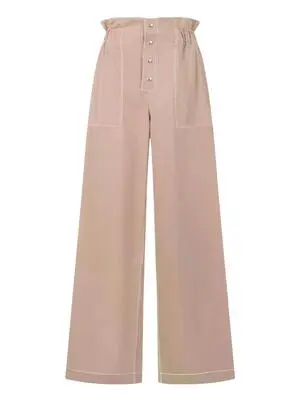 Marni Gabardine Trousers With Embossed Leather Patch - Neutrals