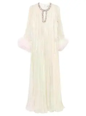 SELF-PORTRAIT Feather-embellished Maxi Dress - Neutrals