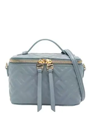 Fendi Ff-logo Leather Mini Vanity Bag - Blue