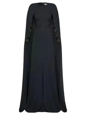 NISSA Lace Cape Maxi Dress - Black