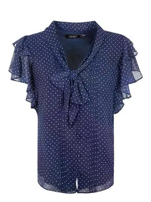 Ralph Lauren Georgette Polka Dot Ruffled Blouse - Blue