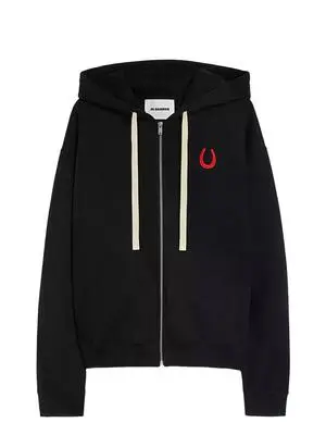 JIL SANDER Embroidered Zip-up Hoodie - Black