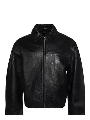 NAHMIAS Star-motif Leather Bomber Jacket - Black