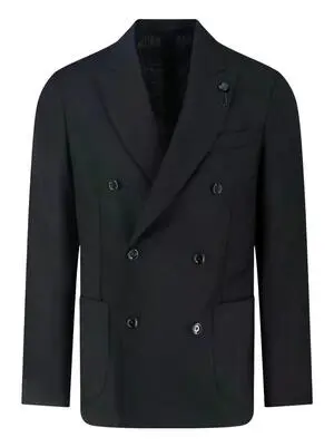 LARDINI Wool Double-breasted Blazer - Black