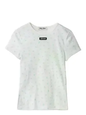 Miu Miu Floral-pattern Logo-patch T-shirt - White