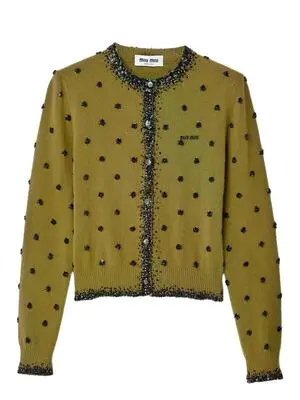 Miu Miu Embroidered Knit Cardigan - Green
