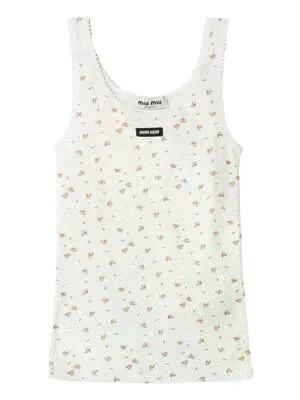 Miu Miu Floral-pattern Logo-label Tank Top - White