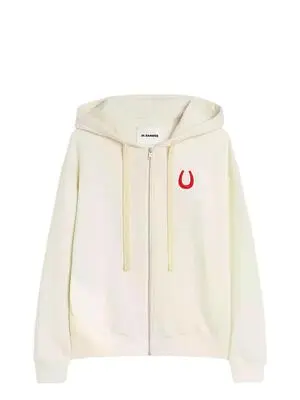 JIL SANDER Embroidered Zip-up Hoodie - Neutrals