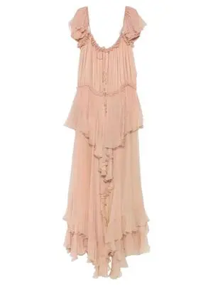 Chloé Ruffled Silk Dress - Neutrals