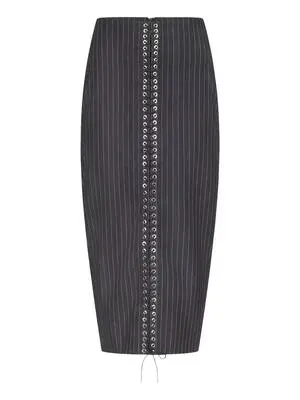 LUDOVIC DE SAINT SERNIN Lace-up Pinstripe Pencil Midi Skirt - Grey