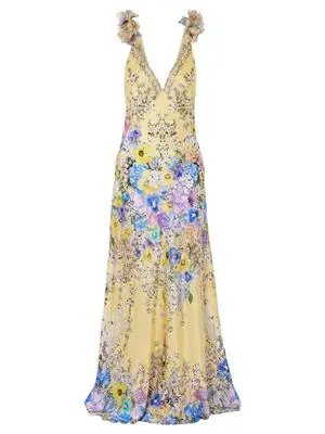 Camilla Appliquéd Embellished Floral-print Silk-satin Maxi Dress - Multi