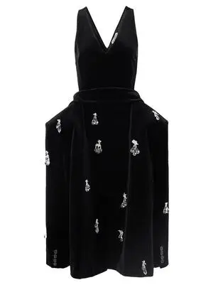 JW Anderson Embellished Padded Cotton-velvet Midi Dress - Black